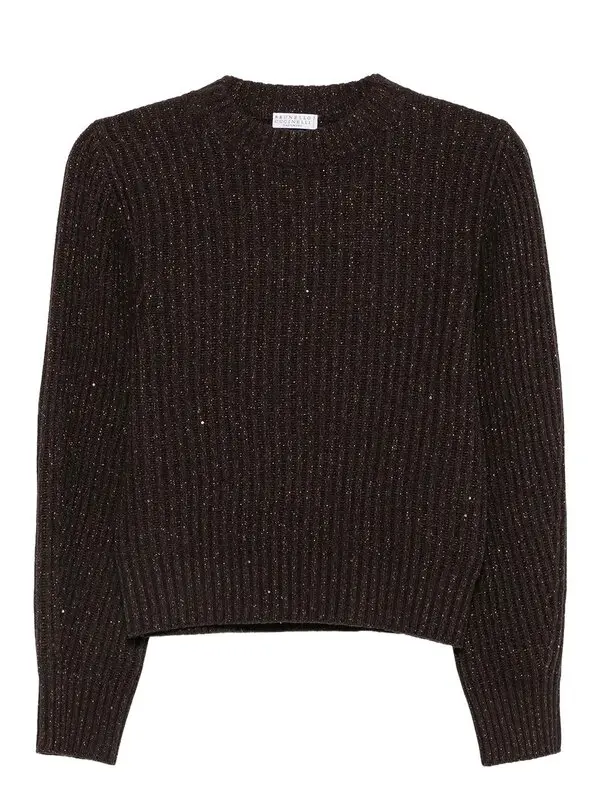 Brunello Cucinelli Ribbed Sequin Embellished Crewneck Sweater - Brown