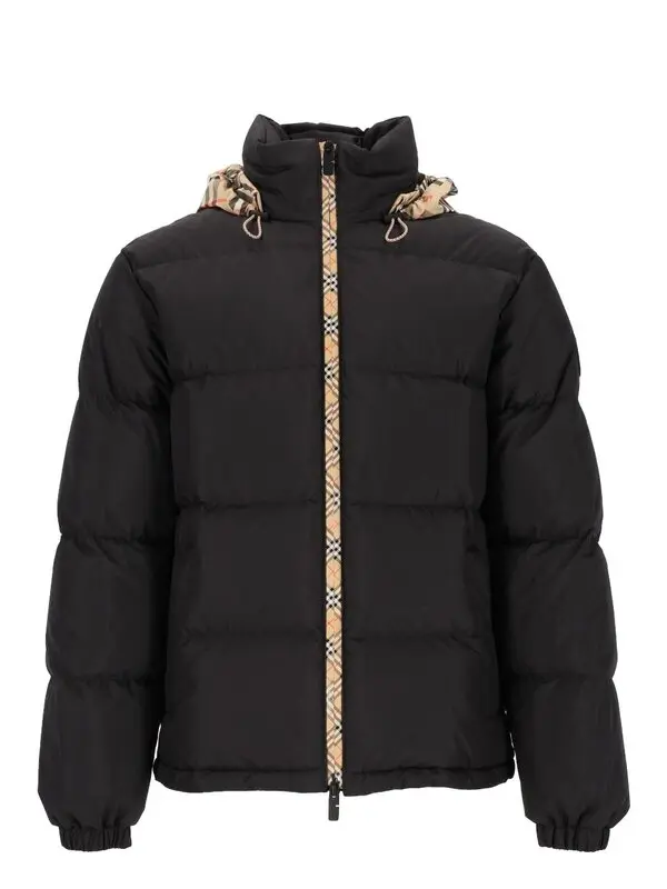 Burberry Snowdon Down Jacket With Check Piping - Black