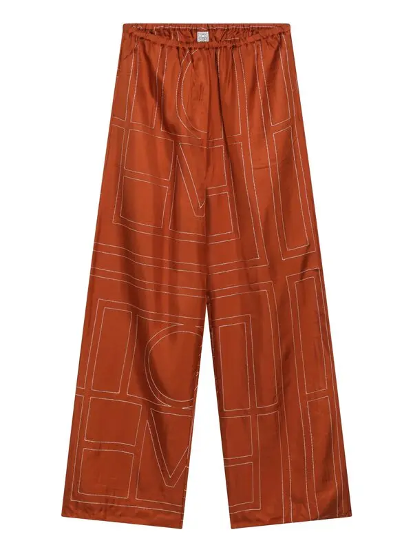TOTEME Monogram Silk Pajama Trousers - Brown