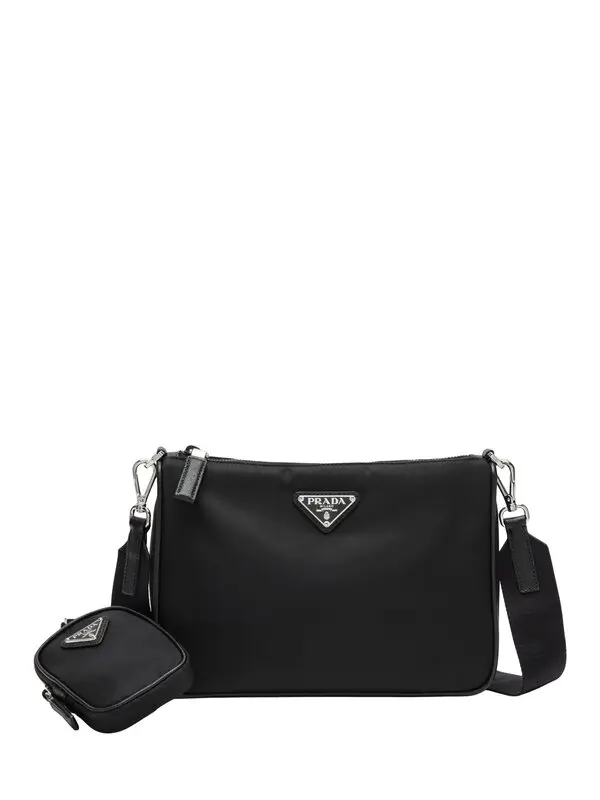 Prada Cross-body Bag In Re-nylon And Saffiano Leather - Black