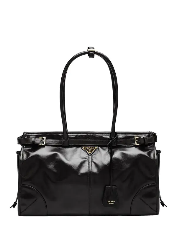 Prada Large Bonnie Top-handle Bag In Calf Leather - Black