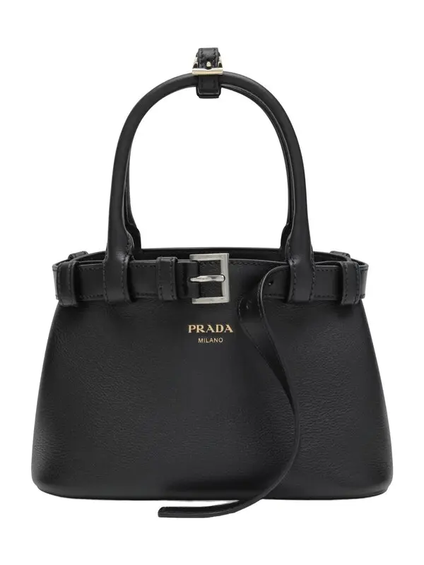 Prada Small Buckle Bag In Leather With Belt Detail - Black