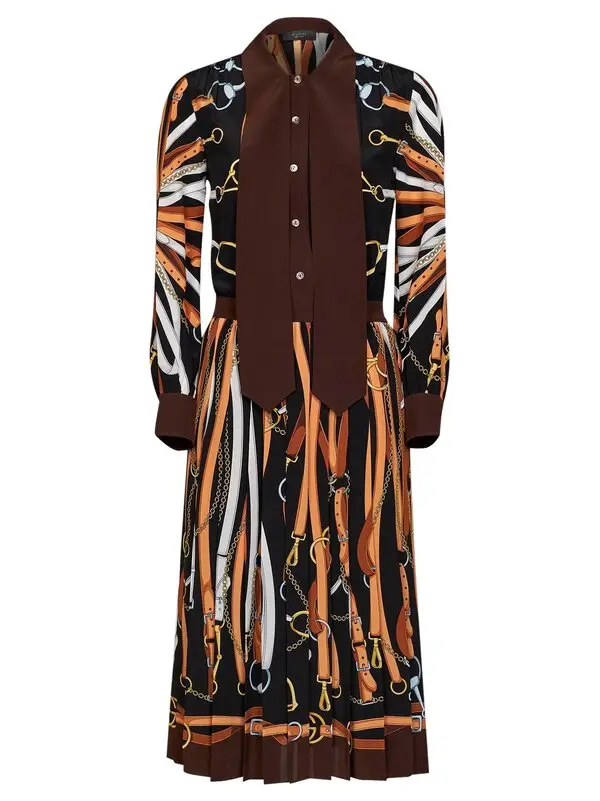 Gucci Black And Brown Printed Silk Midi Shirt Dress - Multicolor