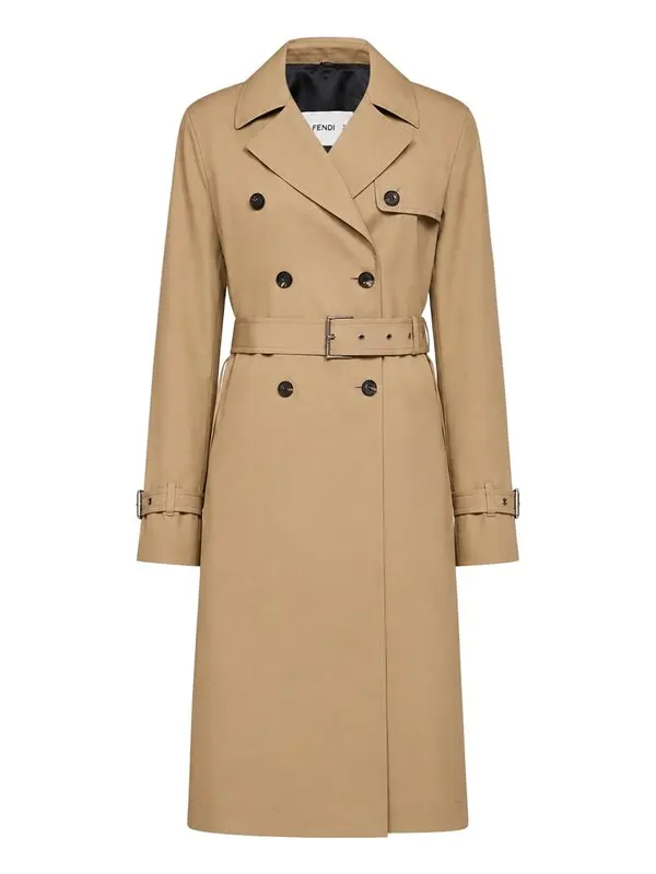 Fendi Belted Cotton Gabardine Midi Trench Coat - Multicolor