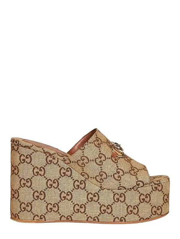 Gucci Horsebit Gg Canvas Wedge Sandals - Multicolor