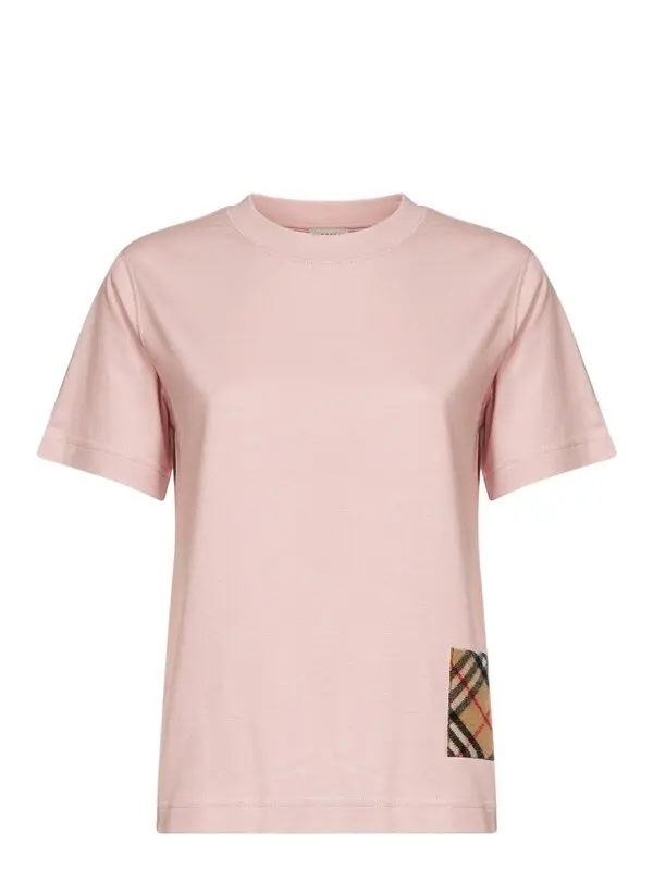 Burberry Bouquet Pink Cotton T-shirt With Check Patch - Multicolor