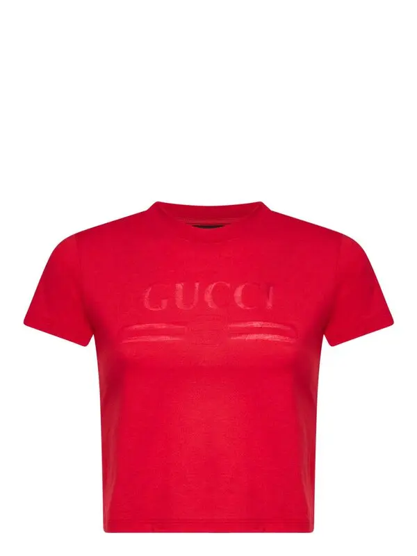 Gucci Red Jersey Cropped T-shirt With Devoré Detail - Multicolor
