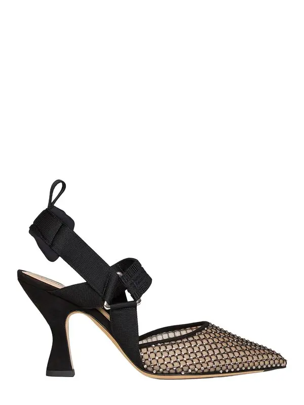 Fendi Black Mesh And Suede Slingback Pumps - Multicolor