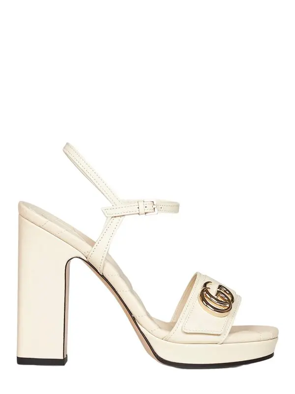 Gucci Ivory Leather Platform Sandals With Double G Detail - Multicolor
