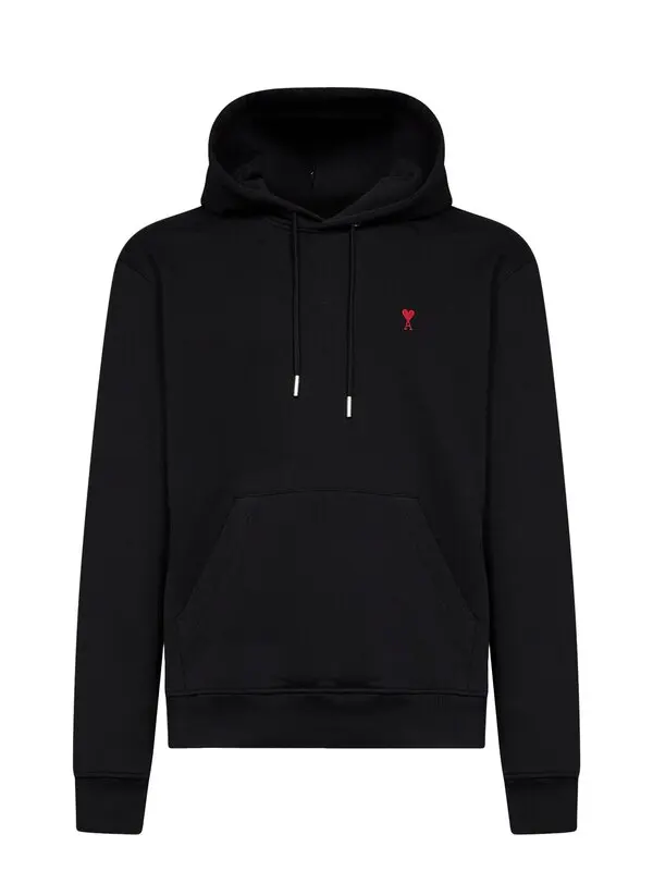 AMI Paris Black Cotton De Cœur Hoodie - Multicolor