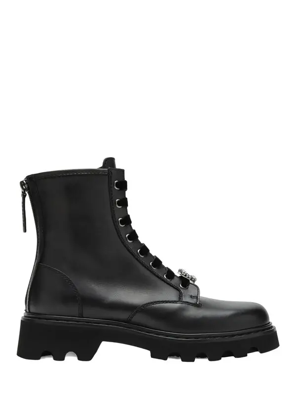 ROGER VIVIER Leather Ankle Boots With Rhinestone Buckle - Black