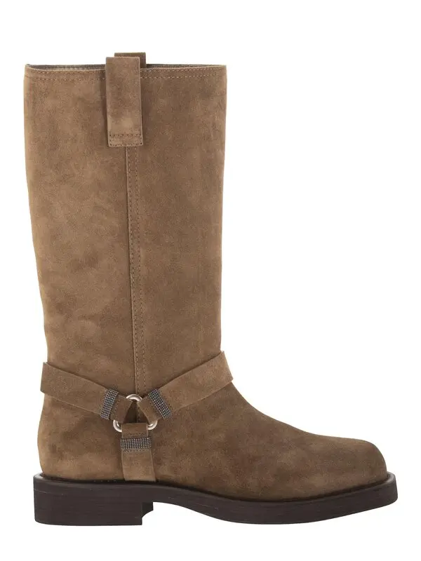 Brunello Cucinelli Suede Knee-high Boots With Harness Detail - Brown