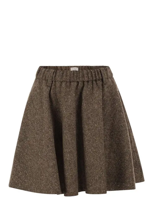 Brunello Cucinelli Flared Virgin Wool Blend Skirt - Brown
