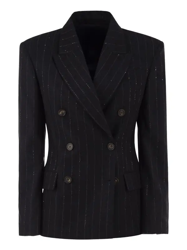 Brunello Cucinelli Double-breasted Pinstripe Sequined Blazer - Blue