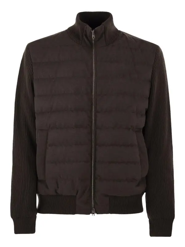Herno Quilted Knit And Fabric Jacket With High Collar - Brown