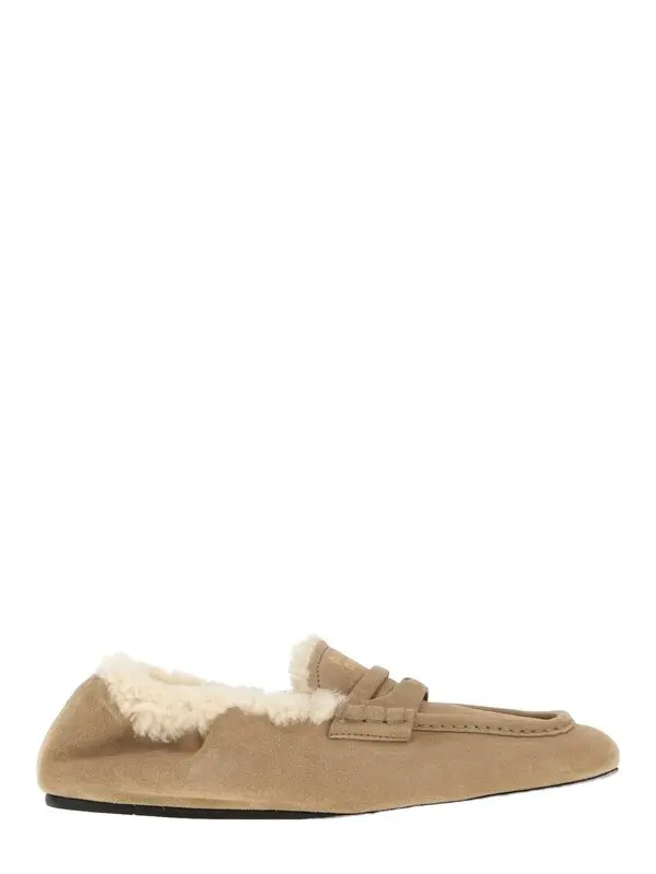Miu Miu Beige Suede And Shearling Loafers - Brown
