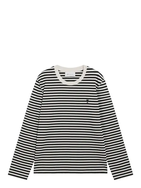 AMI Paris Striped Cotton Sweater With Embroidered Logo - Black