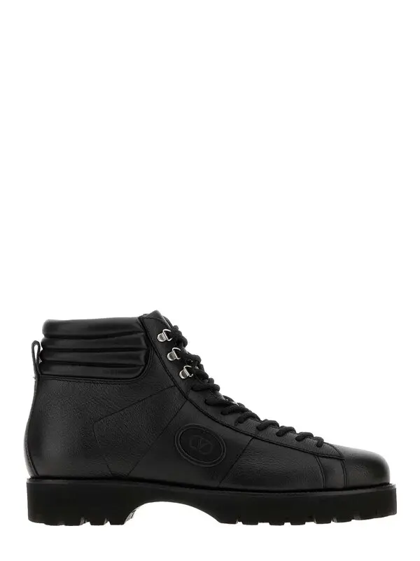 Valentino Garavani Leather Lace-up Ankle Boots - Black