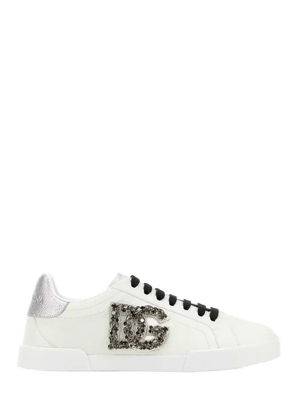 Dolce & Gabbana Embellished Leather Sneakers - White
