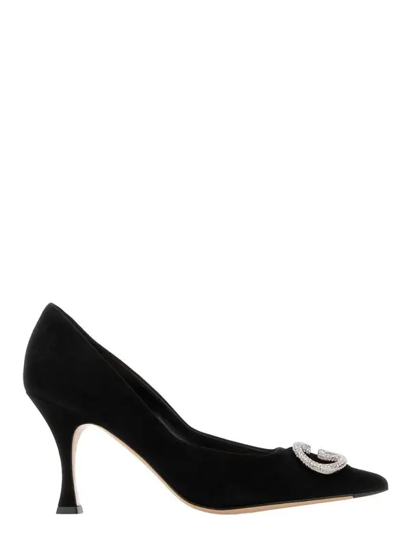 Gucci Suede Pumps With Embellished Detail - Black
