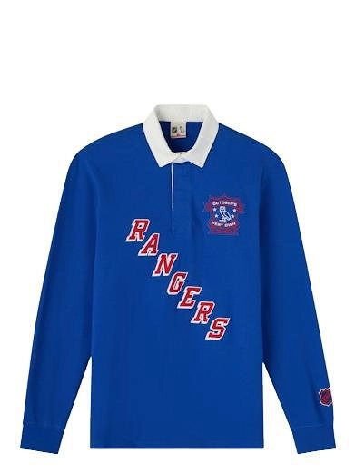 OVO X Nhl New York Rangers Long Sleeve Rugby Polo - Blue