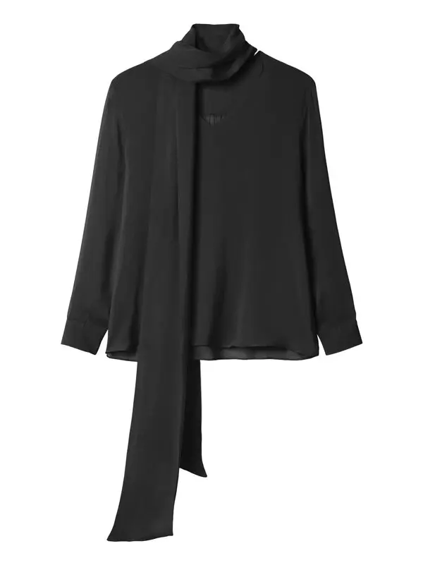 HOUSE OF DAGMAR Sheer Viscose Blouse With Scarf Detail - Black