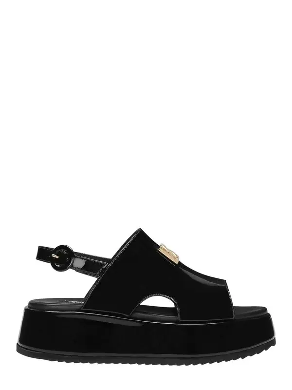Dolce & Gabbana Patent Leather Wedge Sandals - Black