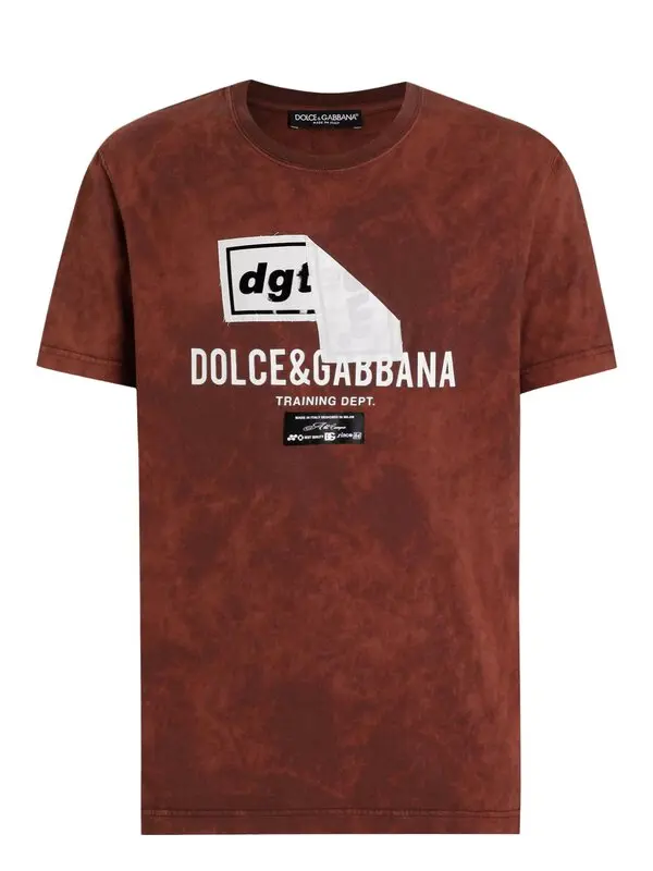 Dolce & Gabbana Marble-effect Cotton T-shirt With Print - Brown