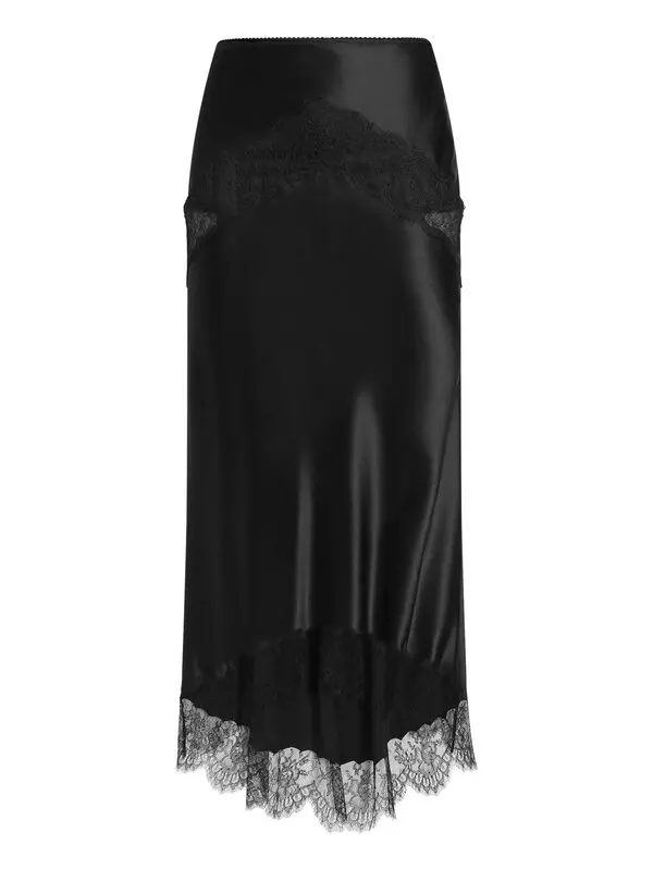 Dolce & Gabbana Silk Satin Lace Trim Skirt - Black