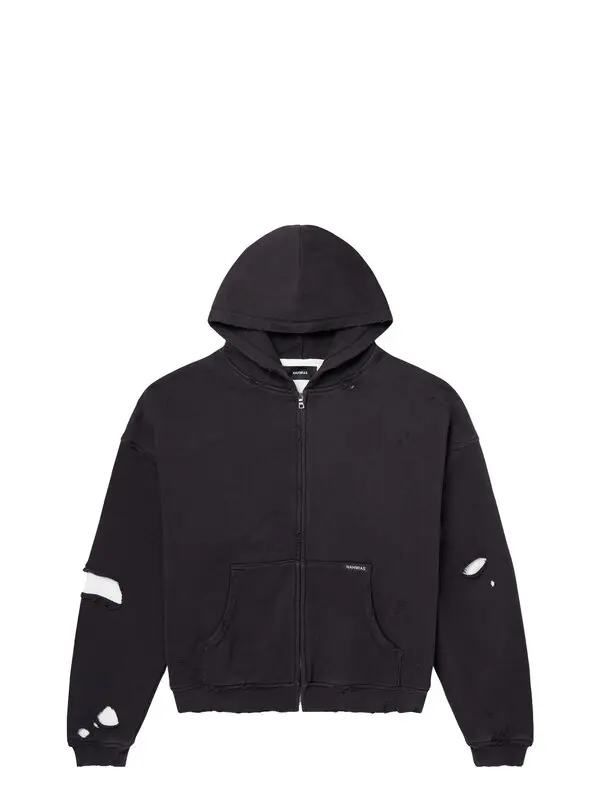 NAHMIAS Distressed Cotton-jersey Zip-up Hoodie - Black