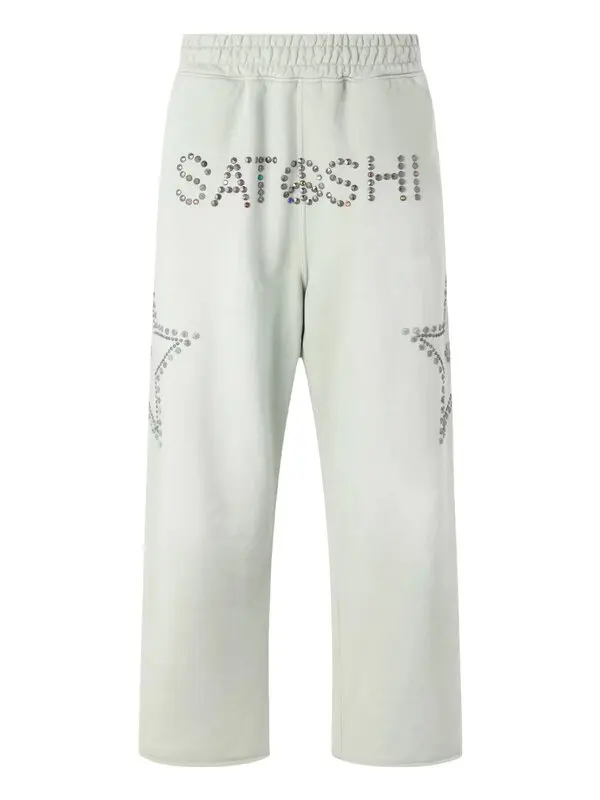 SATOSHI NAKAMOTO Wide-leg Studded Cotton-jersey Sweatpants - Green