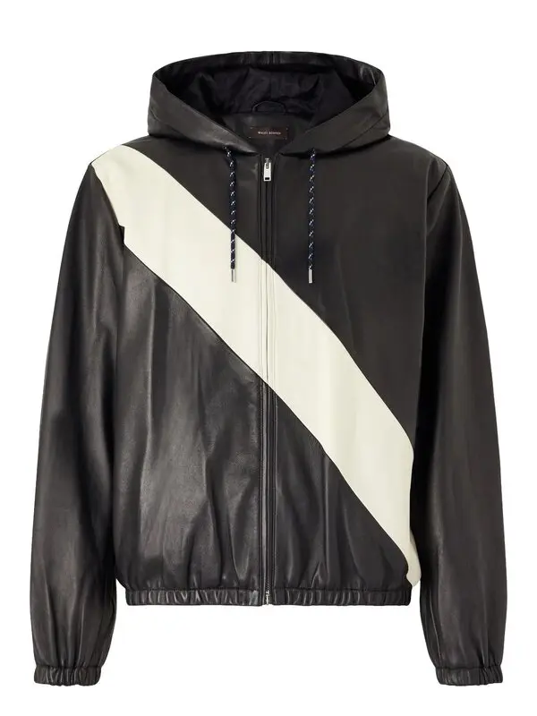 WALES BONNER Vista Striped Leather Hooded Jacket - Black