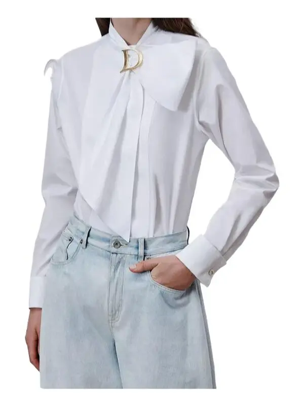 Dior Blouse With Plastron And Tied Collar - White