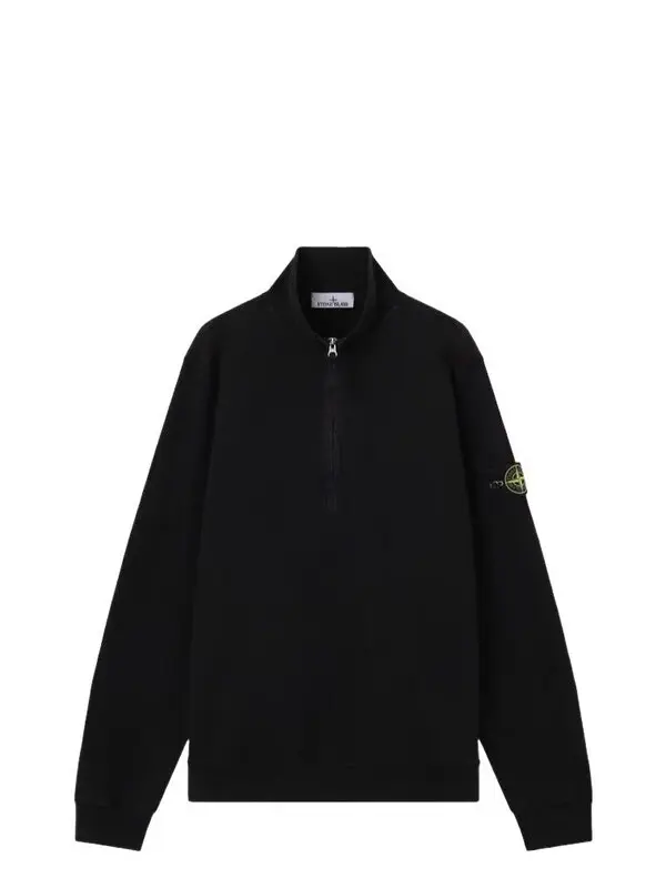 Stone Island Regular-fit Half-zip Sweatshirt With Ribbed Inserts - Black