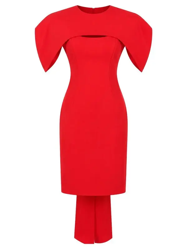 FREAK VAULT Scarlet Cape Dress With Cascading Sash - Red