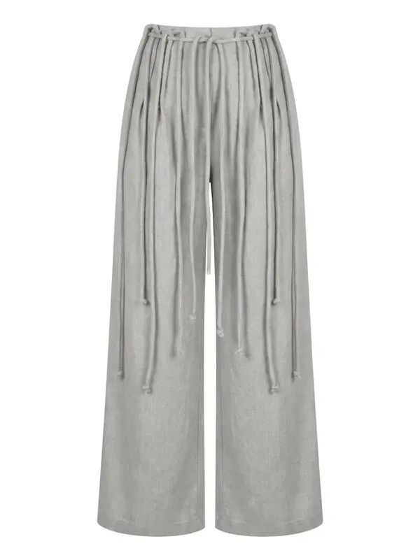 TAARACH & AMPERSAND Wide-leg Linen Trousers With Drawstring Detail - Silver