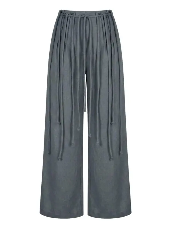 TAARACH & AMPERSAND Wide-leg Linen Trousers With Drawstring Detail - Grey