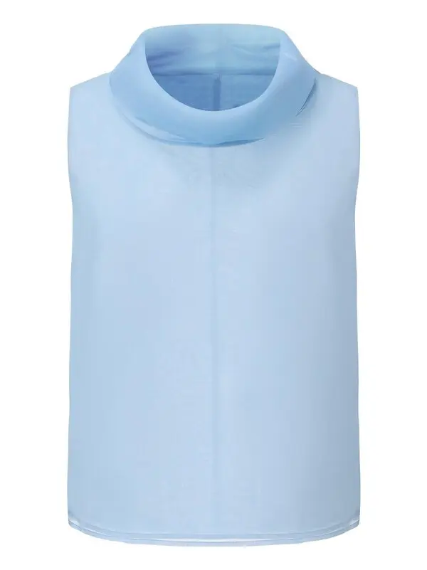 FRONT ROW SHOP Sleeveless Silk Organza High Neck Top - Blue