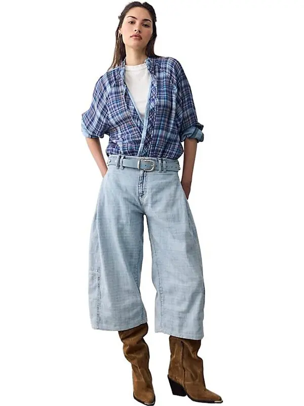 Free People We The Free Cropped Wide-leg Jeans - Ocean Spray