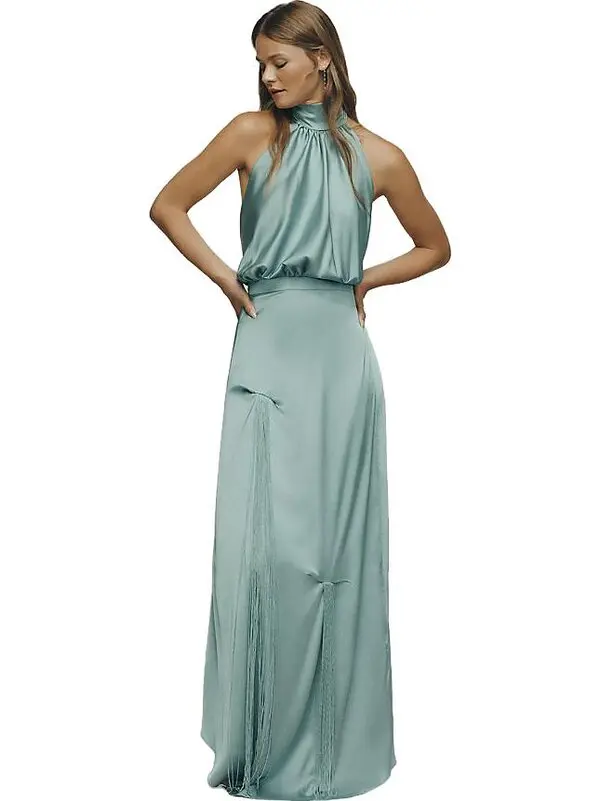 Anthropologie Deme Gabriella Symphony Silk Maxi Dress - Dirty Mint