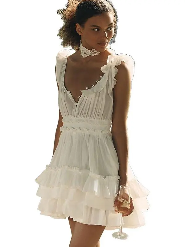 V. CHAPMAN X Kristopher Brock Andalusia 100% Cotton Mini Dress - White