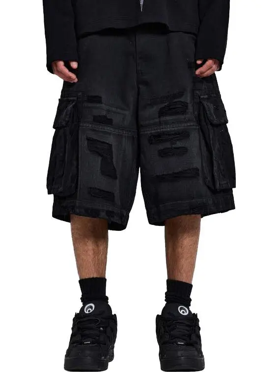 JADED LONDON Distressed Cargo Shorts - Black