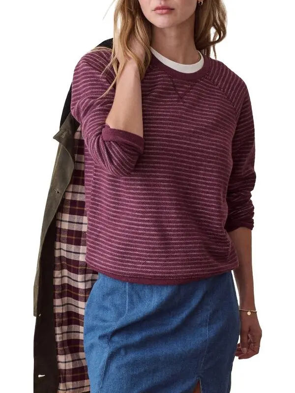 Marine Layer Striped Heathered Raglan T-shirt - Cabernet