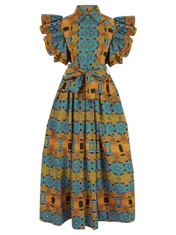 OHEMA OHENE Akua Geometric Print Maxi Dress - Yellow