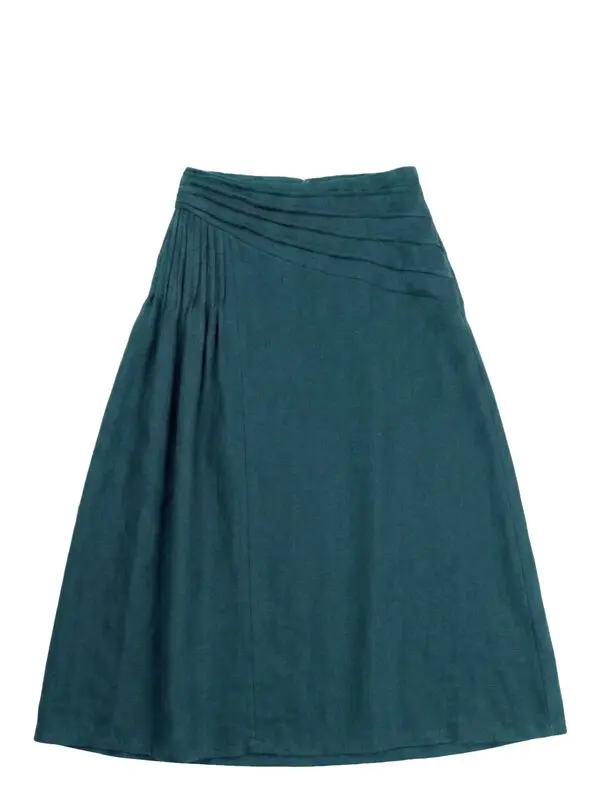 TAARACH & AMPERSAND Linen Midi Skirt With Drawstring Detailing - Blue