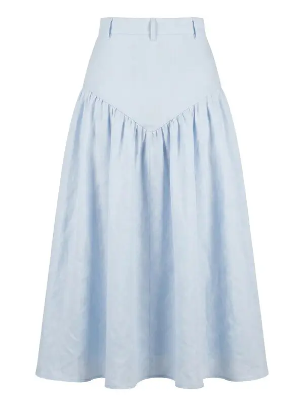 GUILLAUME ALEXANDRE High Waisted Adjustable Length Linen Midi Skirt - Blue