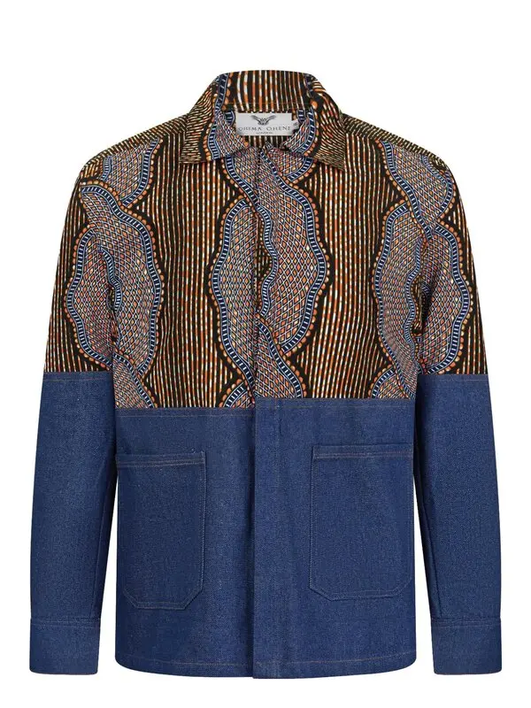 OHEMA OHENE Ben Denim & African Print Shacket - Blue/brown