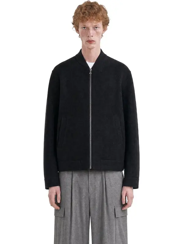 Harris Wharf London Boiled Wool Bomber Jacket - Black