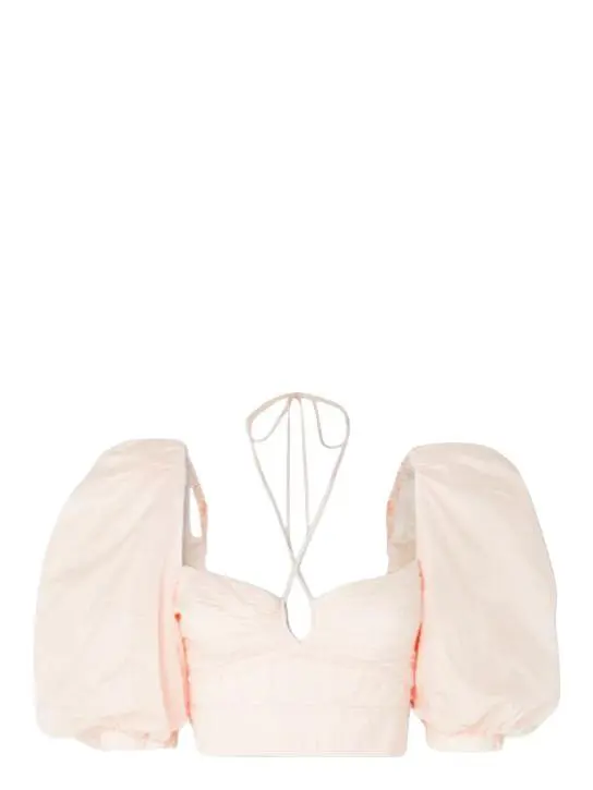 Johanna Ortiz Cropped Puff Sleeve Cotton Voile Blouse - White