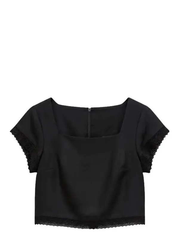Posse Square Neck Top With Lace Trim - Black